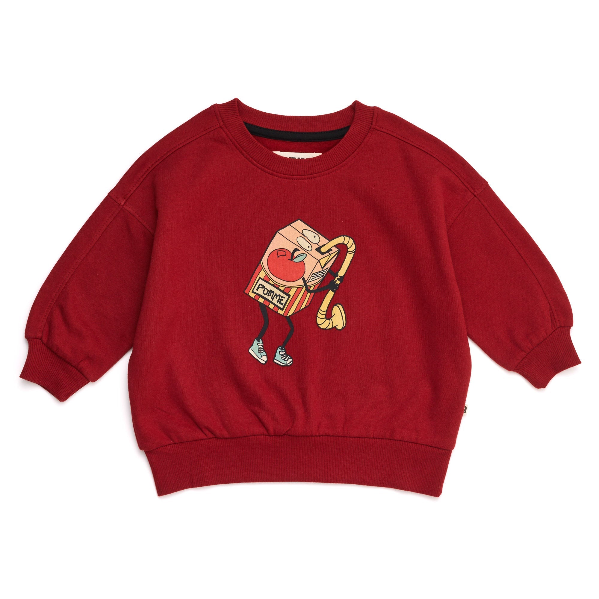Organic Cotton Kids Jumper - Hand-Drawn Print, Red, Oversized Fit
